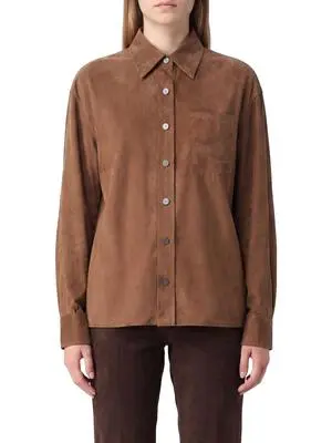 Pinko Cupro And Viscose Twill Shirt With Dropped Shoulders Brown