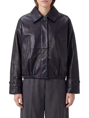RÓHE Lambskin Leather Shirt Jacket With Dropped Shoulders And Elasticated Hem - Black