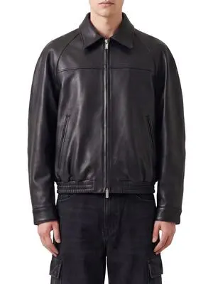 TONYWACK Tonywack Lambskin Leather Bomber Jacket With Dropped Shoulders And Elasticated Hem