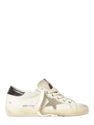 GOLDEN GOOSE Super-star Leather And Suede Sneakers With Rhinestone Logo