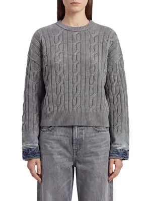 HAIKURE Cable Knit Sweater With Denim Cuffs - Blue