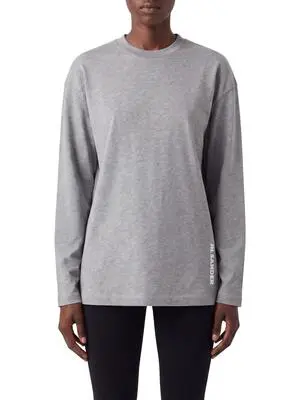 JIL SANDER Long-sleeved Cotton T-shirt With Contrast Logo Smoke Grey