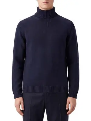 ROBERTO COLLINA Pure Wool Ribbed Turtleneck Jumper - Blue