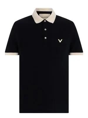 Valentino Garavani Cotton Piqué Polo Shirt With Short Sleeves - Black