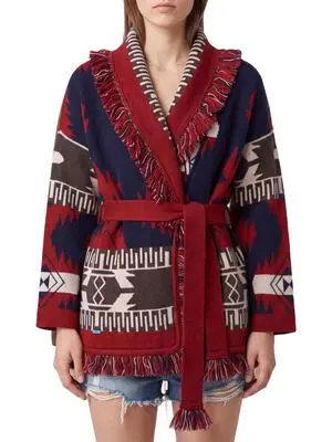 Alanui Cashmere Cardigan With Ethnic Pattern And Fringes - Burgundy