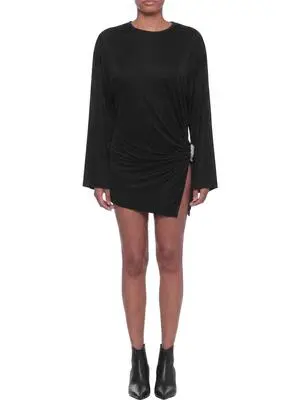 Attico Draped Viscose Mini Sheath Dress With Side Slit - Black
