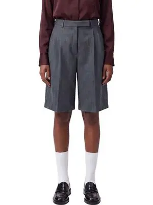 JIL SANDER Striped Wide-leg Tailored Bermuda Shorts - Grey