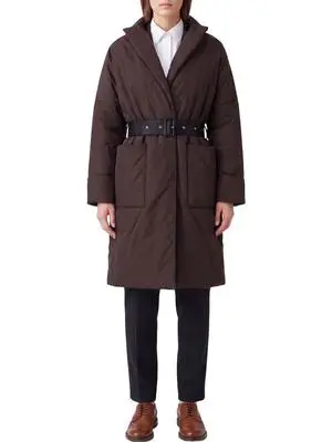 SEMICOUTURE Long Quilted Down Jacket With Adjustable Belt - Brown