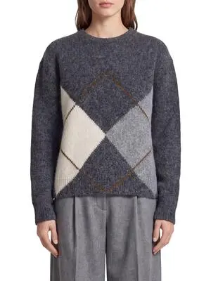 SEMICOUTURE Keira Argyle Crewneck Jumper In Wool And Alpaca Blend - Brown