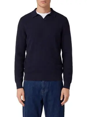 BOSS BOSS Textured Knit Polo Shirt Blue