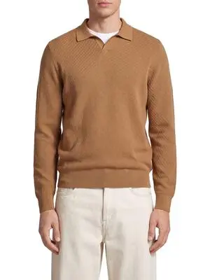 BOSS BOSS Textured Knit Polo Shirt Brown
