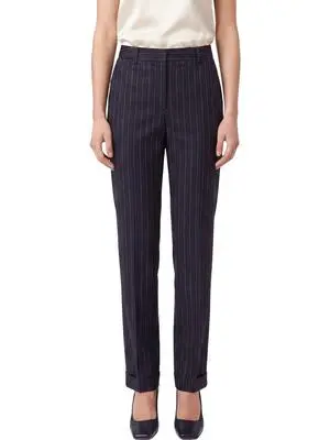 SEMICOUTURE High-waisted Striped Wool-blend Skinny Trousers - Blue