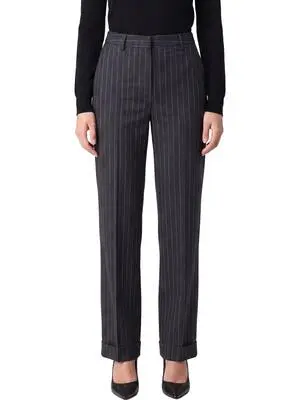 SEMICOUTURE High-waisted Striped Wool-blend Trousers - Grey