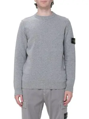 Stone Island Virgin Wool Crewneck Jumper With Compass Logo Patch - Grey