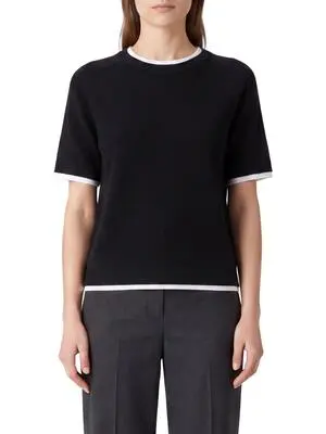 SEMICOUTURE Semicouture Aida Short-Sleeved Wool & Cashmere Jumper With Contrast Trims Black