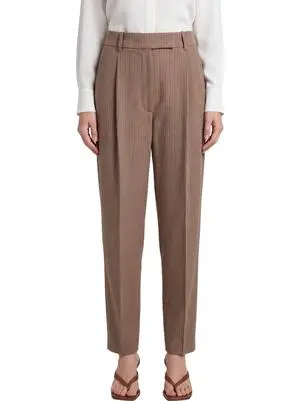 RÓHE High-waisted Striped Wool Blend Straight Trousers - Nude