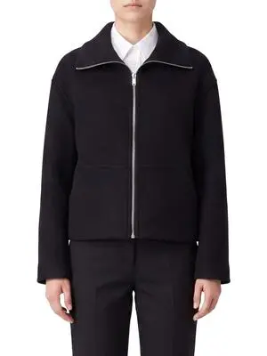 SEMICOUTURE Virgin Wool Short Coat With High Collar And Kangaroo Pocket - Black