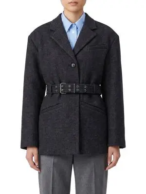 GANNI Short Single-breasted Belted Wool And Cashmere Coat