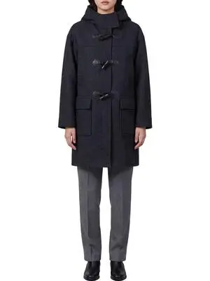 GANNI Long Hooded Wool And Cashmere Blend Duffle Coat - Black