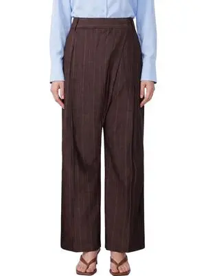 GANNI Striped Wool Wrap Wide-leg Trousers - Brown