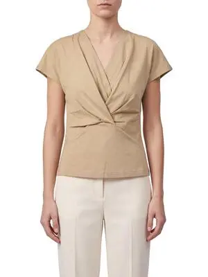 Isabel Marant Étoile Draped V-neck Short-sleeved Cotton Top Beige