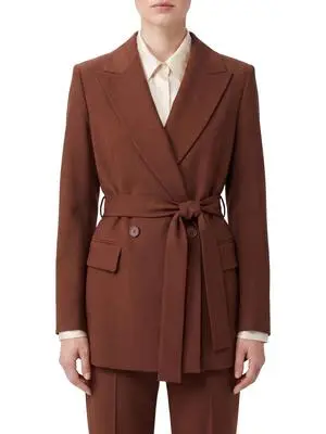 SEMICOUTURE Double-breasted Wool-blend Blazer With Tie-waist Belt - Brown