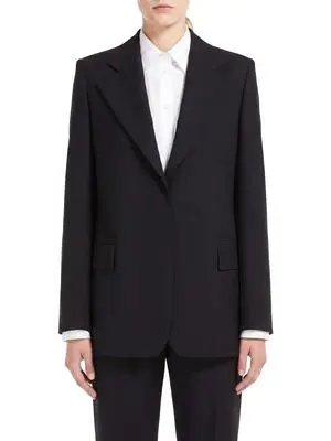 Sportmax Single-breasted Cropped Pure Wool Blazer With Peak Lapels - Black