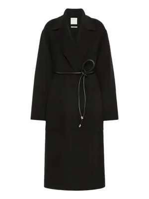 Sportmax Hand-sewn Double Virgin Wool Coat With Patch Pockets And Belted Detail - Nero