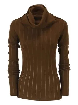 Max Mara MAX MARA STUDIO Silk And Wool Turtleneck Sweater With Embroidered Details Marrone
