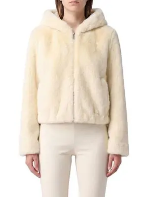 Pinko Short Faux Fur Hooded Jacket With Dropped Shoulders - Yellow