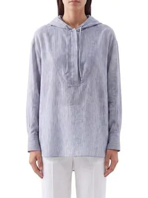 Brunello Cucinelli Striped Long Sleeve Hoodie - Blue