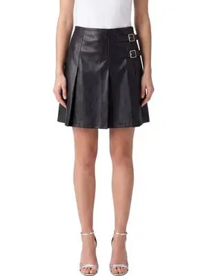Pinko Pleated Faux Leather Skirt With Buckle Detail - Black