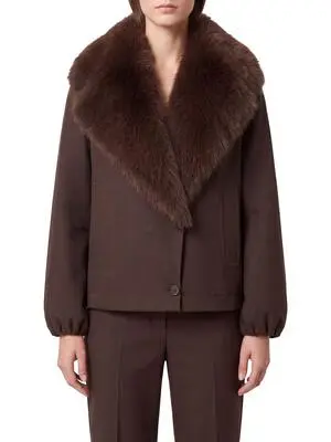 TWINSET Cotton Gabardine Coat With Faux Fur Collar - Brown