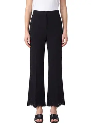 TWINSET High-waisted Flared Trousers In Viscose-blend With Lace Inserts - Black