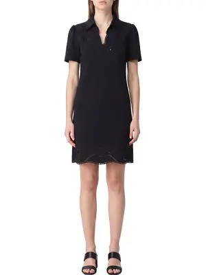 TWINSET Mini Chemisier Dress In Viscose With Embroidered Lace Inserts - Black