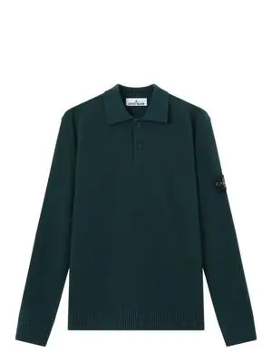Stone Island Virgin Wool Button Placket Polo Sweater - Verde
