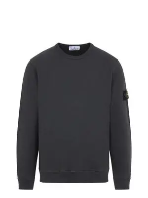 Stone Island Style Cotton Fleece Crewneck Sweatshirt With Badge Detail - Grigio