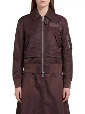 Sacai Cotton-blend Bomber Jacket With Classic Collar And Zip Closure - Brown