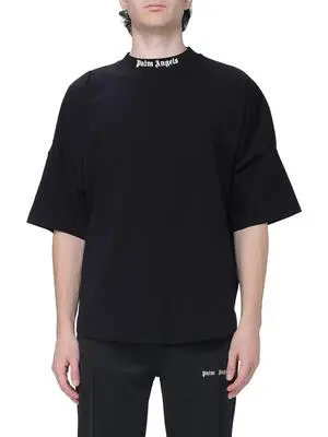 Palm Angels Relaxed Fit Cotton T-shirt With Logo And Dropped Shoulders - Black