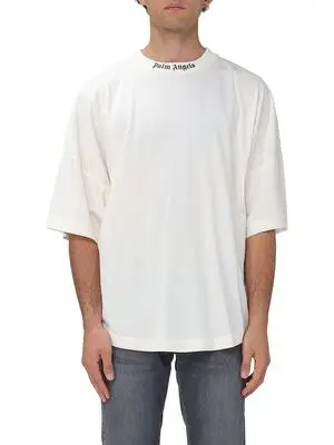 Palm Angels Relaxed Fit Cotton T-shirt With Logo And Dropped Shoulders - White