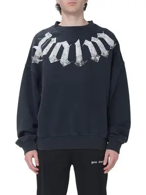 Palm Angels Oversized Crewneck Sweatshirt In Cotton With Printed Logo - Black