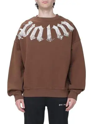 Palm Angels Oversized Crewneck Sweatshirt In Cotton With Printed Logo - Brown