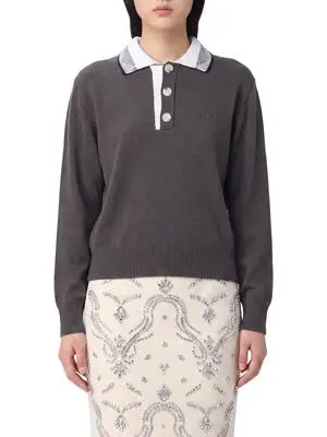 N° 21 Long-sleeved Pure Wool Polo With Contrast Tipping Green