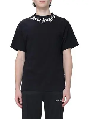 Palm Angels Cotton T-shirt With Printed Logo And Dropped Shoulders - Black