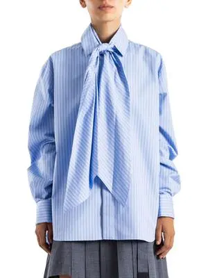 Sacai Pussy-bow Cotton-blend Shirt - Blue
