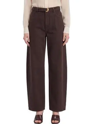 TWINSET High-waisted Cotton Trousers - Brown