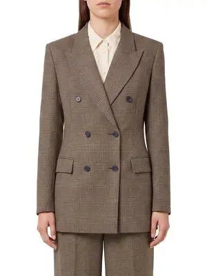 PAROSH P.a.r.o.s.h. Slim Fit Double-breasted Check Blazer In Wool Blend - Brown
