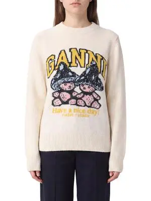 GANNI Ganni Slim Fit Recycled Wool Jumper With Logo Print