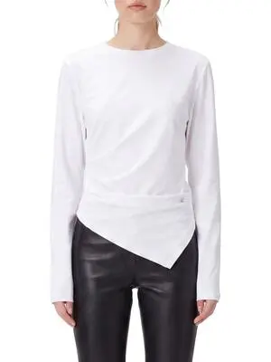 GANNI Asymmetric Long-sleeved T-shirt In Organic Cotton - White
