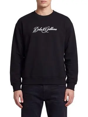 Dolce & Gabbana Crewneck Cotton Sweatshirt With Contrast Chest Logo - Black